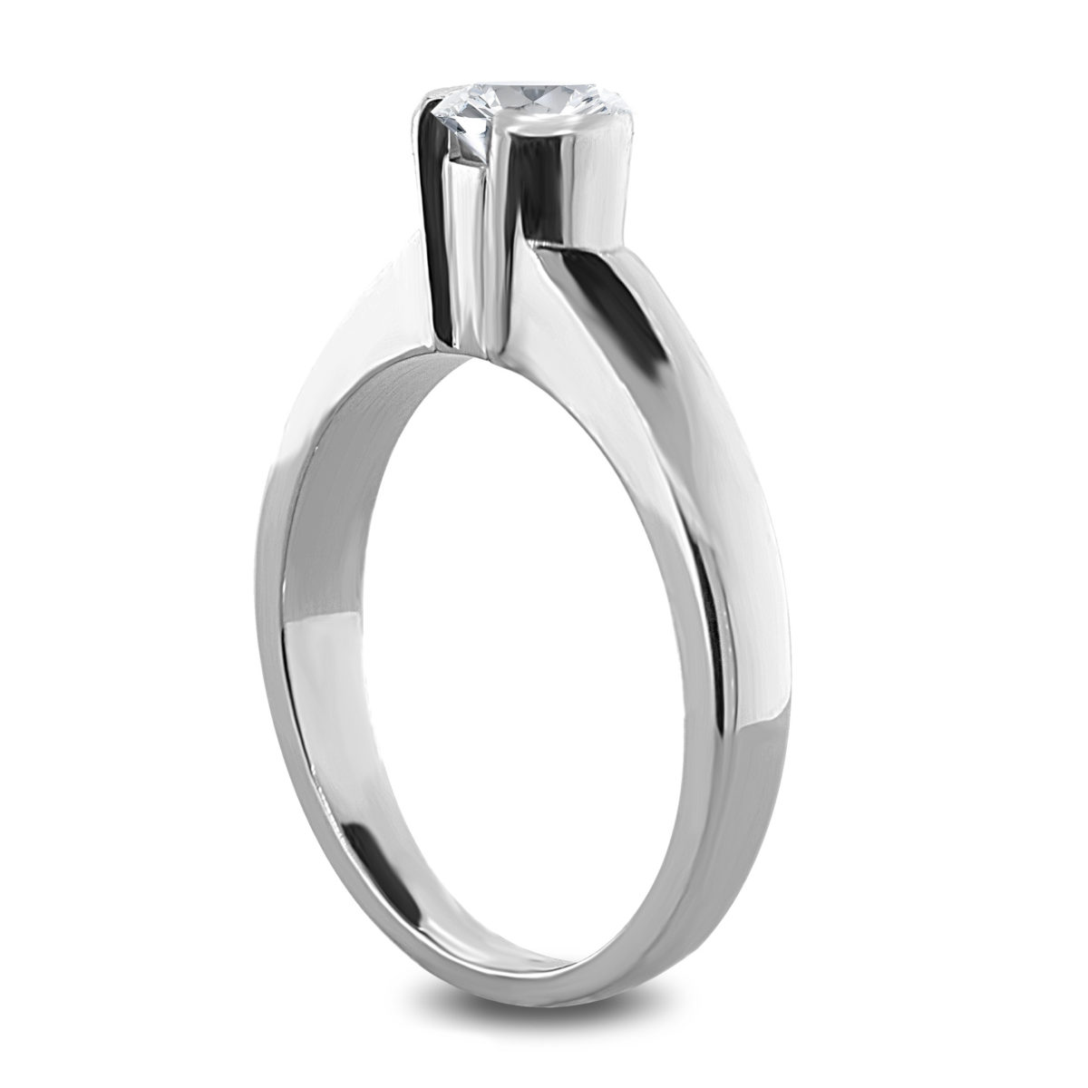 Double Prong Wide Band Solitaire Ring - Sarkisians Jewelry