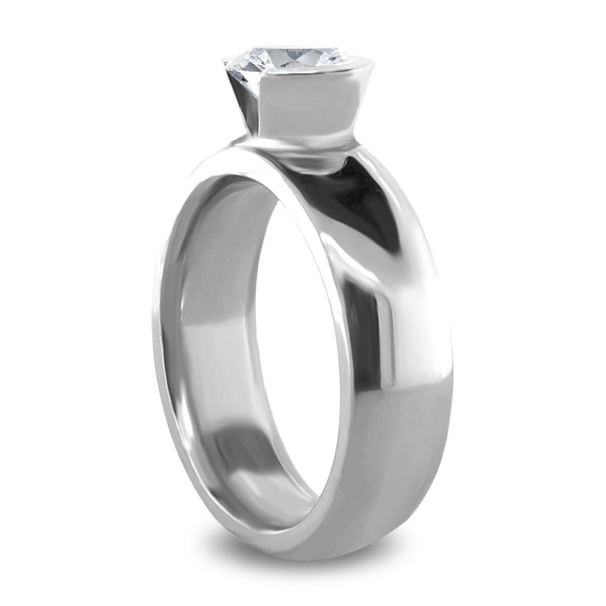 Half Bezel Wide Band Solitaire Ring - Sarkisians Jewelry